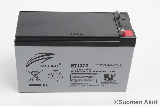 Ritar Agm-akku 12v 7Ah F1 RT1270-F1 151*65*94*100 Terminal:F1 4.8mm ...