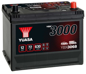Yuasa KäynnistysakkuYBX3068 12V72Ah 630A 269x174x225 - + - Suomenakut.fi verkkokauppa