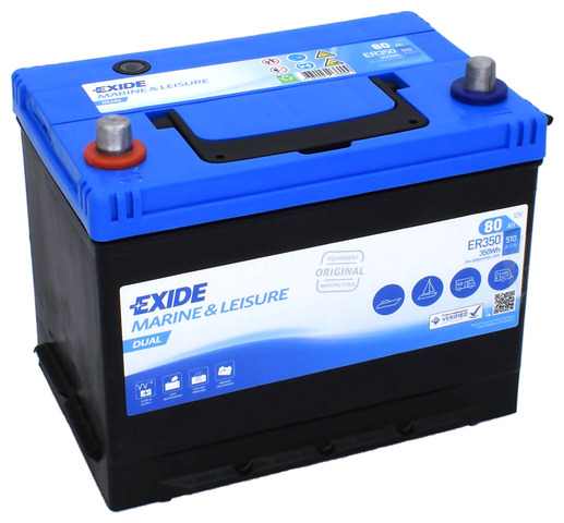 Exide Dual Marine ER350 12V 80Ah/350Wh 260x173x222 + - - Suomenakut.fi ...